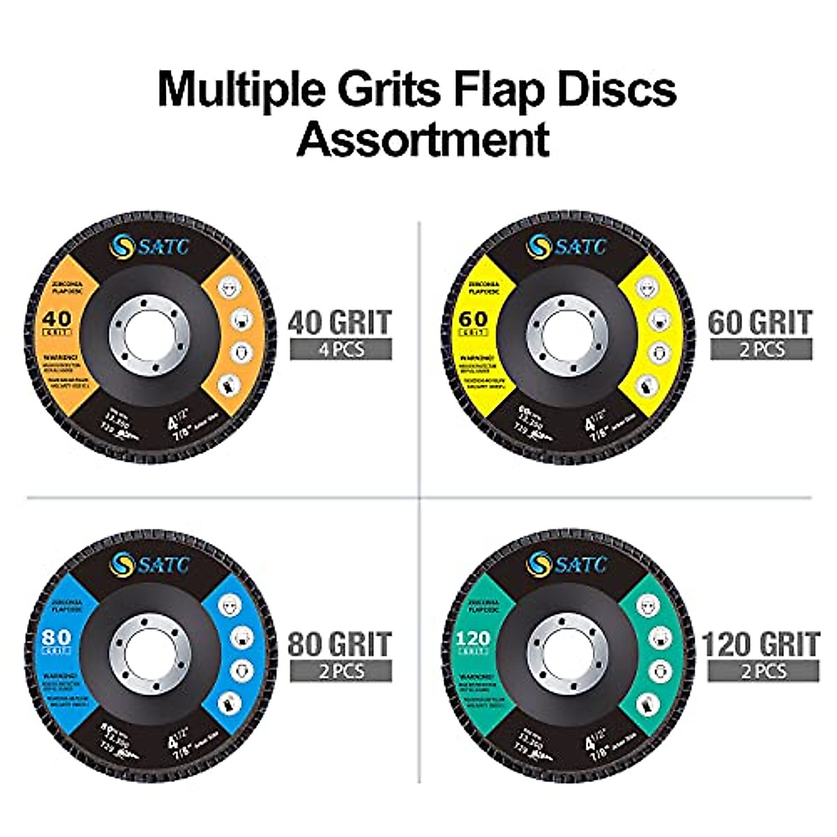 S SATC Abrasive Wheels & Discs 4-1 2 Inch Flap Disc 10 PCS 4.5" x 7/8" 40 60 80 120 Grit Fast Cutting Speed Zirconia Alumina Grinding Disc for Angle Grinder Type #29