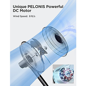 PELONIS 16" Oscillating Pedestal Stand Up Fan | Adjustable Height | Ultra Quiet DC Motor | Remote Control | 12 Speed | 12-Hour Timer | High Energy Efficiency | for Bedroom Home Office Use | Black