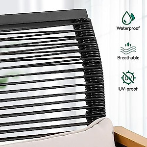 YITAHOME Patio Furniture Wicker Outdoor Loveseat, Rattan Conversation Loveseat for Backyard, Balcony and Deck with Wooden Armrest, Off-White Cushions (Black)