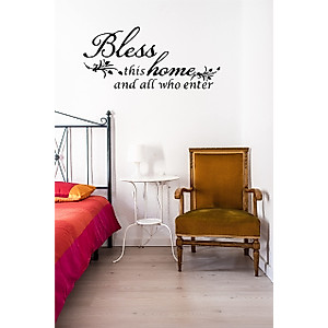 Decaltor Bless This Home and All who Enter - Vinyl Wall Decal Entryway Living Room Décor Art Letters Quotes Stencil