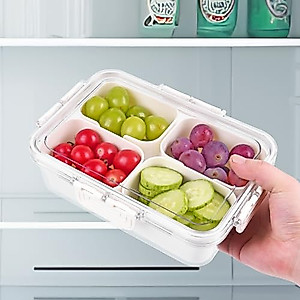 Divided Serving Tray with Lid, 4 Compartments Snackle Box Container, Small Snack Organizer for Adults/Kids, Portable Candy/Fruits/Veggie/Snacks/Nuts Platters for Party, Entertaining, Travel & Picnic