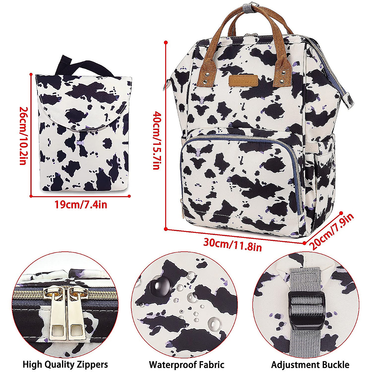 Cow Print Diaper Bag Backpack Set for Baby Girls Mom, Large Capacity Multi-Function Nappy Bags Organizer