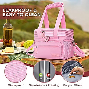 RONROX Large Lunch Box for Women and Men, Double Deck Insulated Lunch Bag with 900D Oxford, Expandable Leakproof Reusable Lunch Cooler Bag for Work, Office, Picnic, 17L, Pink