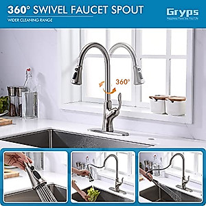 Pull Down Kitchen Sink Faucet, Single Handle High Arc Pull Out Kitchen Faucet with Sprayer, Commercial Modern rv Gooseneck Sink Faucet, Grifos De Cocina (Brushed Nickel Silver)