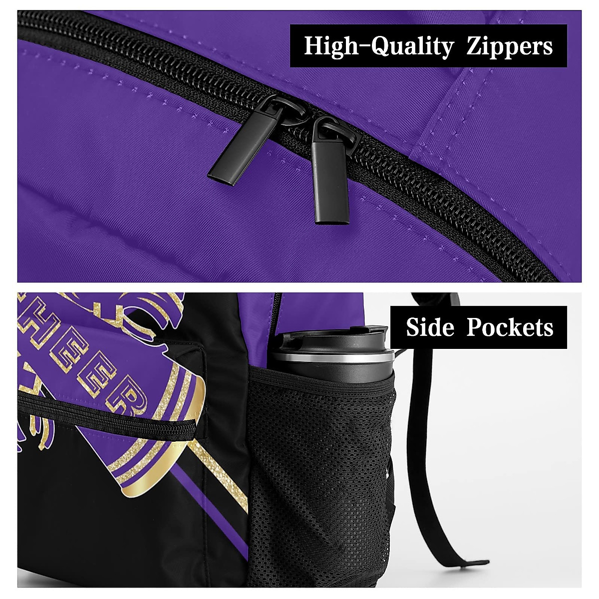 BigBigift Personalized Cheer Blue Black Cheerleaders Multifuction Backpack with Name Text for Women Men Gift, 12.2(L)x5.9(W)x16.5(H)inch