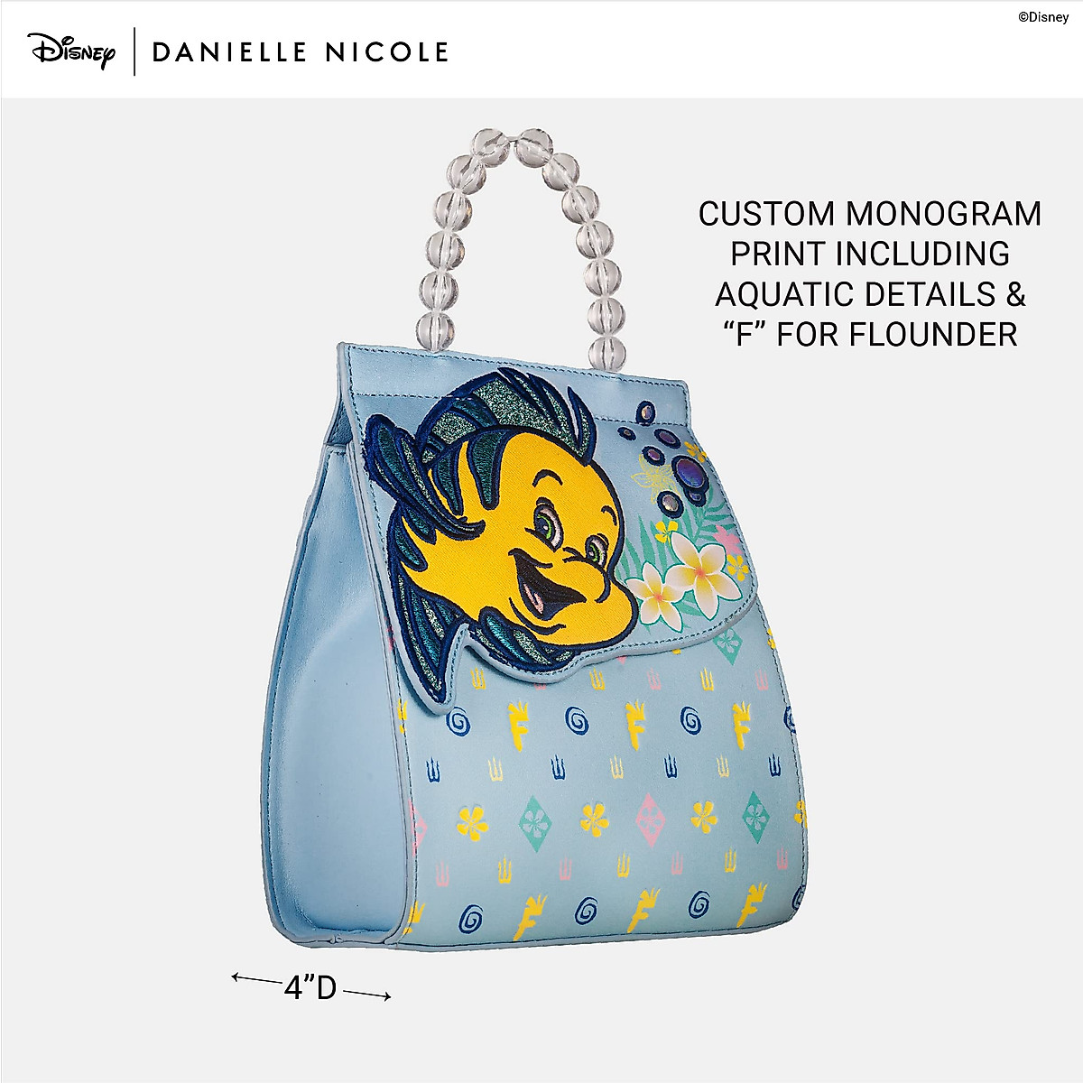 Danielle Nicole Disney Flounder Backpack, Monogram Small Handbag Purse, Multi-Colored, Standard