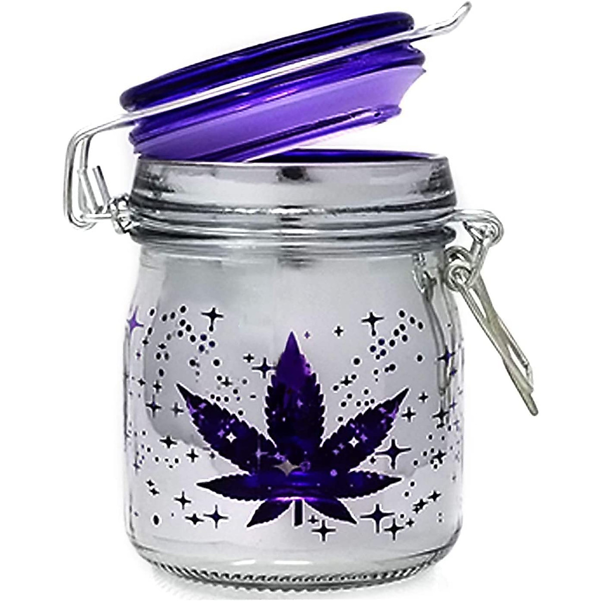 Airtight Glass Storage Jar Medium 3.75" Tall (Metallic Silver/Purple Leaf Galaxy)