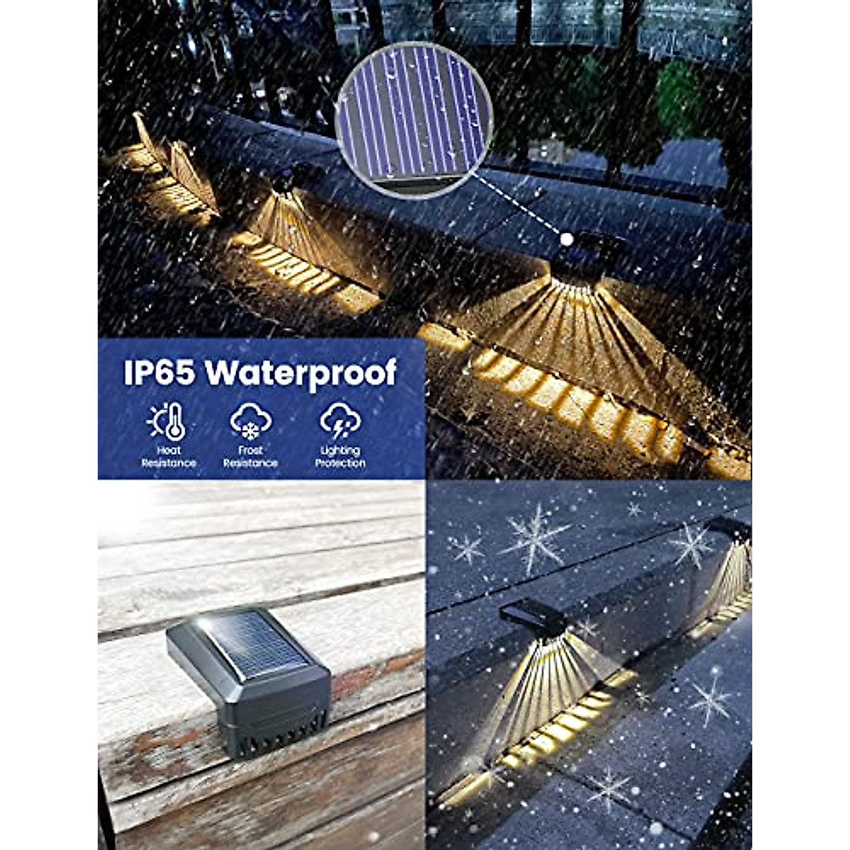 Solar Step Lights, Solar Deck Lights Outdoor, Warm White Led Solar Lights for Outdoor Waterproof Decorative Lighting, Fence Lights with Dusk to Dawn Wall Lights for Yard, Garden