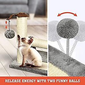 Petellow Cat Scratching Post and Pad, Cat Scratching Posts for Indoor Cats, Natural Sisal-Covered Cat Scratch Post and Pads with Cat Play Ball, Cat Scratcher for Kittens and Cats-Grey
