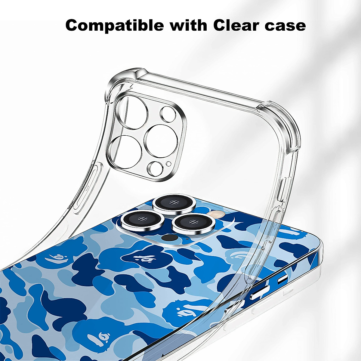 HK Studio Blue Camo Skin Decal (Not Case) for iPhone 14 Pro Max - No Bubble, Slim, Waterproof - Protecting & Personalizing iPhone's Back, Camera, Frame
