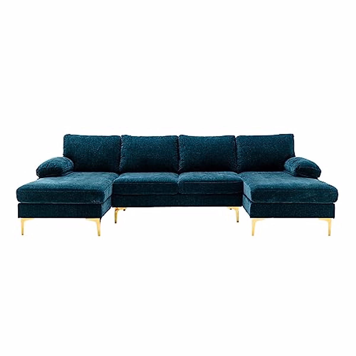 Zaboro 110" U-Shaped Sectional Sofa, 4-Seater Modular Sofa Couch with Double Chaises, Velvet Accent Sofa with Golden Metal Legs & Armrest Pillows, for Living Room, Apartment and Office,Teal Blue