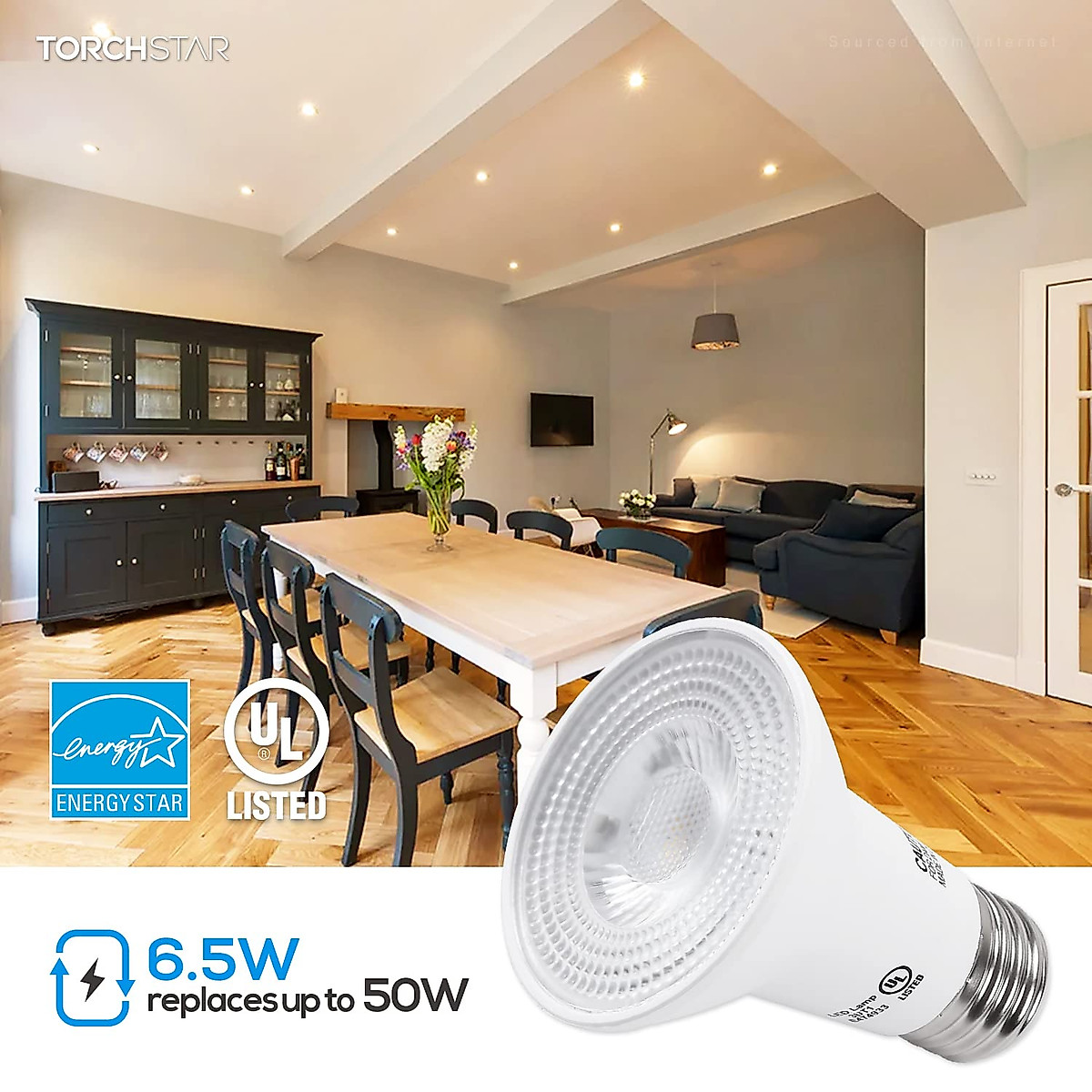 TORCHSTAR 12-Pack PAR20 LED Bulbs, CRI 90+ Dimmable 500 LM LED Spotlight Bulb, 3000K Warm White, UL & Energy Star Listed, 6.5W 50 Watt Equivalent, 40 Degree Beam Angle, E26 Medium Base