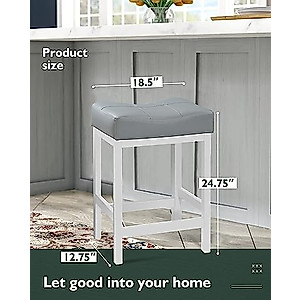 KATDANS Bar Stool, Counter Height Stool 24 Inch Saddle Stool, PU Leather Modern Kitchen Barstool with Metal Base, KS861P-LG, 1Pc