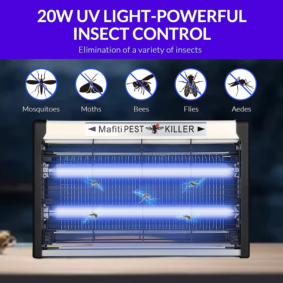 mafiti Bug Zapper Fly Traps Indoor Electric Mosquito Zapper Fly Killer Gnats Fruit Trap for Home Restaurants Kitchen Garden with 2 Replacement Bulbs Black