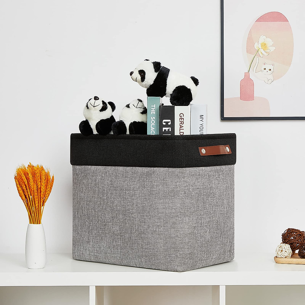 Ecegeva 17 Inch & 15 Inch Storage Canvas Basket for organizing Closet|Fabric Storage Baskets for organizing for Toys, Towels, Laundry, Nursery, Collapsible Clothes Fabric basket Empty With Handles(Bl