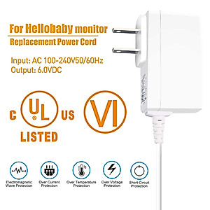 6V Power Charger Cord for HelloBaby HB32 HB28 H24 HB32RX RJ-AS060600U003, DXR-5 Breg D0660 Baby Monitor Charger, GPX PC308B PC332B PC108B PC800 Portable CD Player Power Supply AC Adapter, 6.6 ft