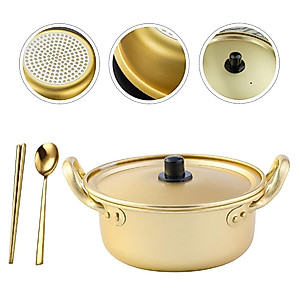 OUNONA Korean Food Ramen Noodle Pot:Hot Shin Ramyun Aluminum Pot with Lid Spoon and Chopsticks Ramyun Cooker for Cooking, Soup, Pasta