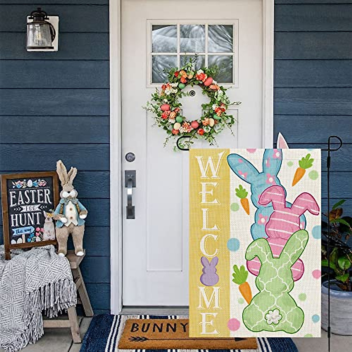 CROWNED BEAUTY Easter Bunnies Tail Garden Flag 12x18 Inch Double Sided for Outside Burlap Small Carrots Welcome Yard Holiday Decoration CF716-12