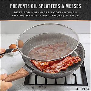 BINO 2-Piece Stainless Steel Splatter Screen with Handle Set - Black | Oil & Grease Skillet Guards | Bacon Screen Splash Protector | Frying Screen | Mesh Splatter Screen | Kitchen Cookware Essentials