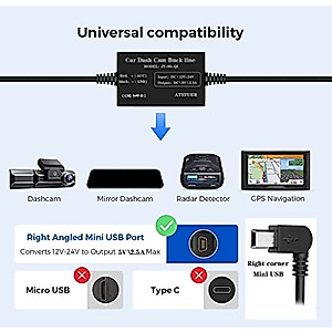 ATYFUER Dash Cam Hardwire Kit GPS Charger Cable GPS Navigator Charger Cable Mini USB Hard Wire Kit Dash Cam Power Cable for 12V Car and 24V Truck（11.5ft）