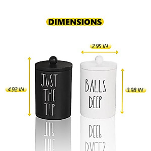 Farmhouse Apothecary Jars, Qtip & Cotton Ball Holder with Lids, Funny Rustic Cotton Swab Canisters for Bathroom Decor Storage Organization (Black & White)