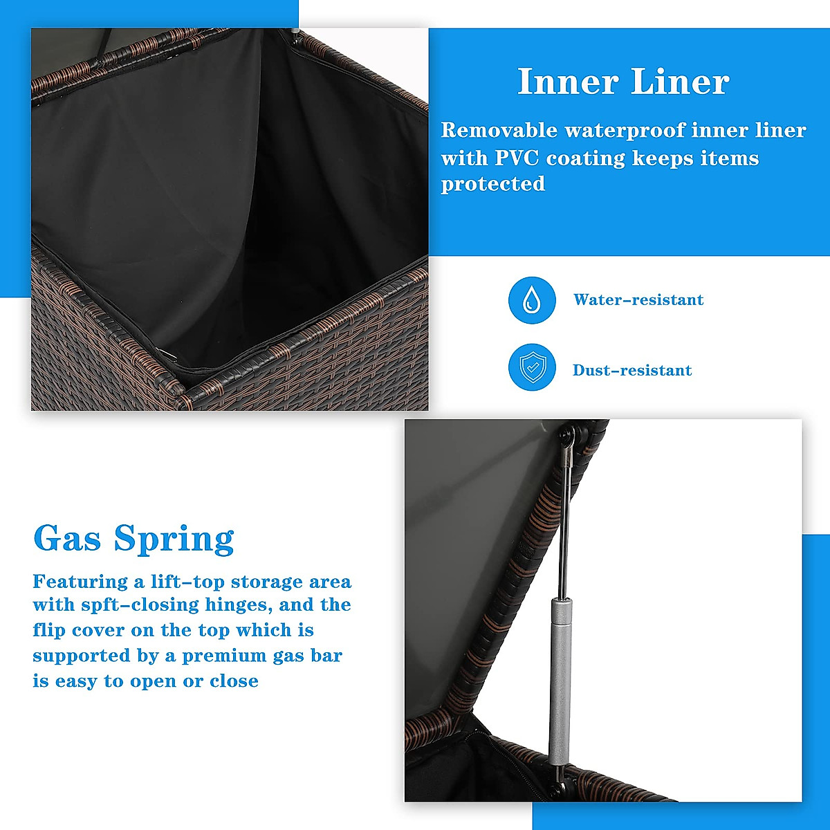 Henf 67 Gallon Outdoor Wicker Storage Box Patio Rattan Square Storage Deck Box, All Weather Patio Furniture Storage Organizer for Storing Tools, Accessories and Toys (Brown)