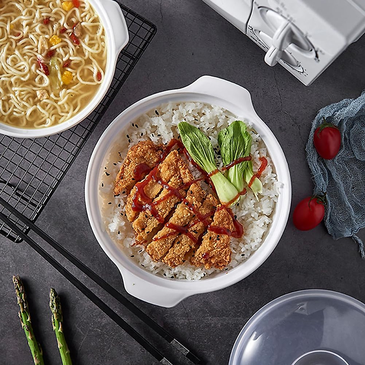 DEARMAMY Microwavable Bowls 3pcs Microwave Bowl with Lid and Steam Vents Plastic Food Storage Containers Kitchen Prep Bowls Office Lunch Box Airtight Storage Bowls White Microwave Soup Bowl