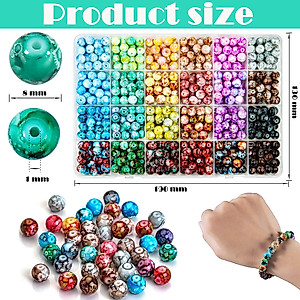 Glass Beads for Jewelry Making, 600pcs 8mm Glass Crystal Pattern Beads 24 Colors Snowflake Marble Gemstone Beads Imitation Jade Craft Beads for DIY Earrings Necklace Bracelet (Snowflake Crystal Bead)