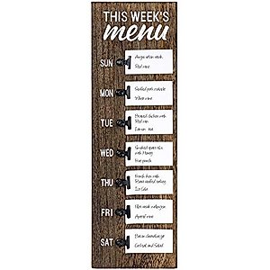 Dahey Menu Board for Kitchen Weekly Meal Planner Rustic Wood Board with Clips, Farmhouse Signs Wall Decor, Chalkboard Display Fridge Decor, Brown, Small