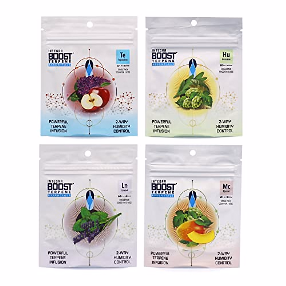 Integra Boost Terpene Infusion 62% RH Humidity Packs, Plant-Based, Salt-Free, Two-Way Humidity Control, Serenity Variety Pack