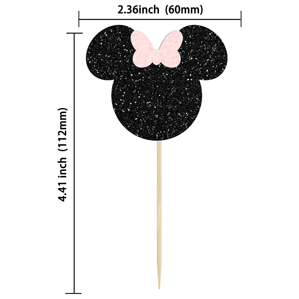 Gyufise Mouse Inspired Cupcake Toppers with Bow Black and Pink Glitter Mouse Cupcake Picks Baby Shower Wedding Kids Birthday Party Cake Decorations Supplies 36 Pack