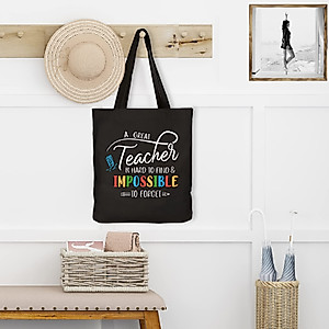 Teacher Appreciation Gifts for Women Men Best Teacher Gifts Teacher Birthday Gifts Teacher Tote Bag Canvas Teachers End of Year Thank you Christmas Present Teacher Wine Tumbler with Straw Black