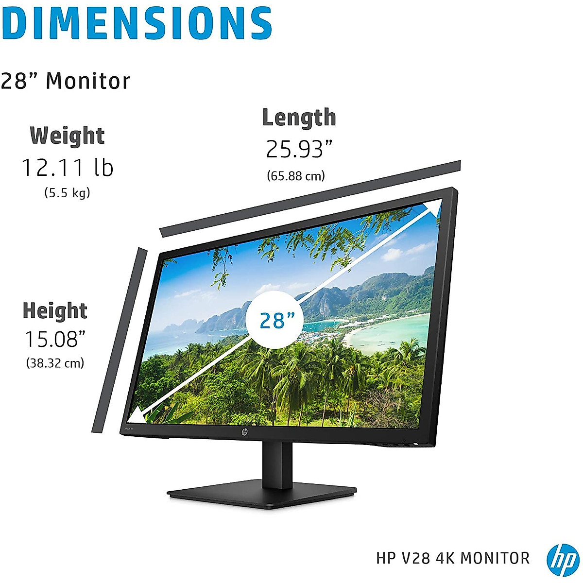 HP New Premium v28 4K Monitor: 28" UHD 3840 x 2160 (4K) TN Slim-Edge Display, AMD FreeSync Tech, Height/Tilt Adjustment, HDMI, DisplayPort, 1ms Response time, 16:9 Aspect Ratio, 60Hz, TF HDMI Cable