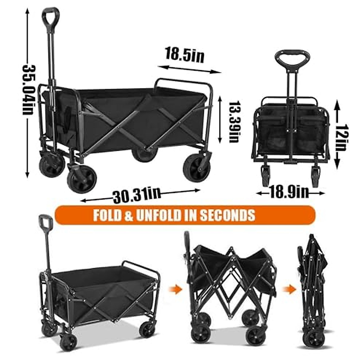 ERNZI Camp Wagon, Collapsible Wagon, Grocery cart, Heavy Duty Wagon, Beach Wagon Cart with 350lbs Weight Capacity, Lounge Wagon for Camping Sports Outdoor, Outdoor Utility Vehicle