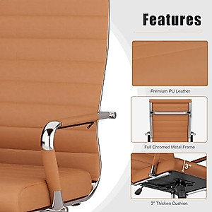 Okeysen Office Desk Chair, Ergonomic Leather Modern Conference Room Chairs, Executive Ribbed Height Adjustable Swivel Rolling Chair for Home Office. (Brown)