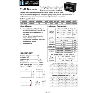 Mighty Max Battery ML15-12 12V 15Ah F2 SLA Replaces FP12120 WP10-12 00801-1460 TR12-12