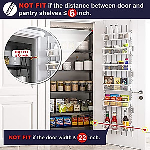 Over the Door Organizer, Adjustable Over Pantry Door Storage with 6 Deep Basket Hanging Over Door Spice Rack Closet Cabinet Door Shelf Organizer for Kitchen Bathroom, Wall Mountable, Modularized Use