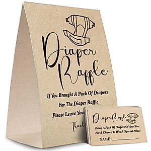 Tesedupoole Kraft Paper Diaper Raffle Sign,Diaper Raffle Baby Shower Game Kit (1 Standing Sign + 50 Guessing Cards),Baby Showers Decorations,Card for Baby Shower Game to Bring a Pack of Diapers-NPZ18