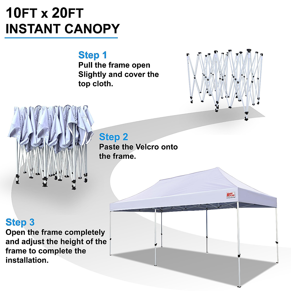 MASTERCANOPY Pop Up Canopy Tent Commercial Grade 10x20 Instant Shelter (White)