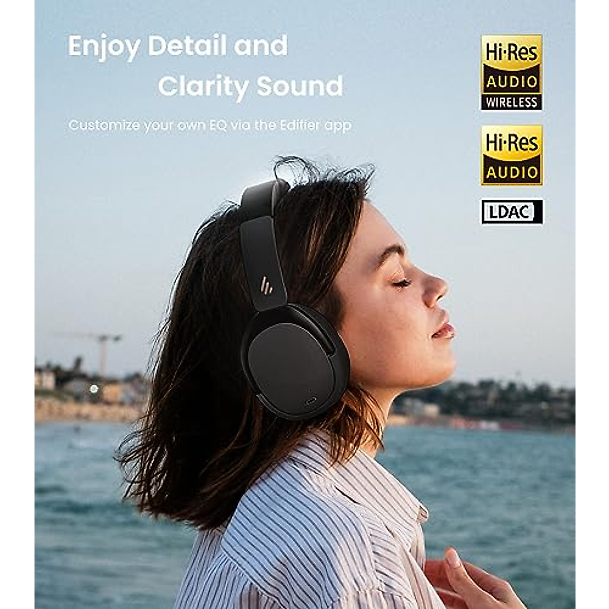 Edifier WH950NB Active Noise Cancelling Headphones, Bluetooth 5.3 Wireless Headphones, LDAC Hi-Res Audio, 55 Hours Playtime, Google Fast Pairing for Android, Dual Device Connection, App Control, Black