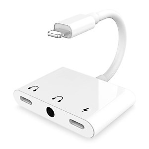 Anytrox 3 in 1 Headphone Adapter for iPhone,3.5mm Earphone Aux Audio and Charge Adapter Splitter Compatible for iPhone 14 13/12Pro/11/X/8 and iPad(White)