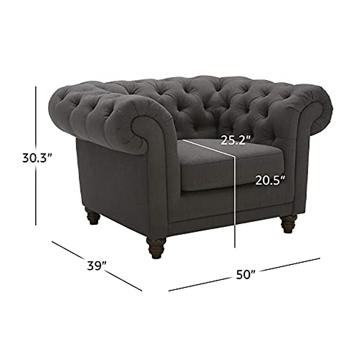 Amazon Brand – Stone & Beam Bradbury Chesterfield Classic Chair, 50"W, Pepper