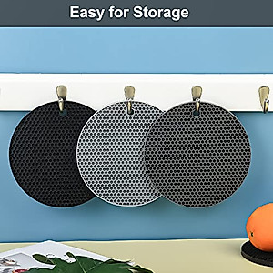 Zoyizi Silicone Trivets for Hot Dishes, Pots&Pans, Hot Pads for Kitchen, Silicone Trivet mat for Table Tops, Silicone Pot Holder for Countertops, Heat Resistant Mat, Round Silicone Mats Set 4 Black