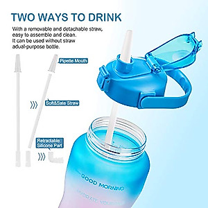 EYQ Half Gallon/64 oz Water Bottle with Time Marker, Carry Strap and Motivational Quote, Leak-Proof Tritan BPA-Free, Ensure You Drink Enough Water for Fitness, Gym, Camp, Sports(Green/Purple Gradient)