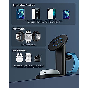3 in 1 Magnetic Wireless Charger, Aluminum Alloy 15W Fast Wireless Charging Station for iPhone 13/12,Pro,Pro Max,Mini, MagSafe Charger Stand Dock for Apple AirPods 3/2/Pro, Apple Watch 7/SE/6/5/4/3/2