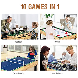 Goplus 10-in-1 Combination Multi Game Table Set, Adult Size Combo Game Table W/Foosball, Table Tennis, Pool, Air Hockey Table, Bowling, Chess, Checkers, Backgammon for Family Game Night