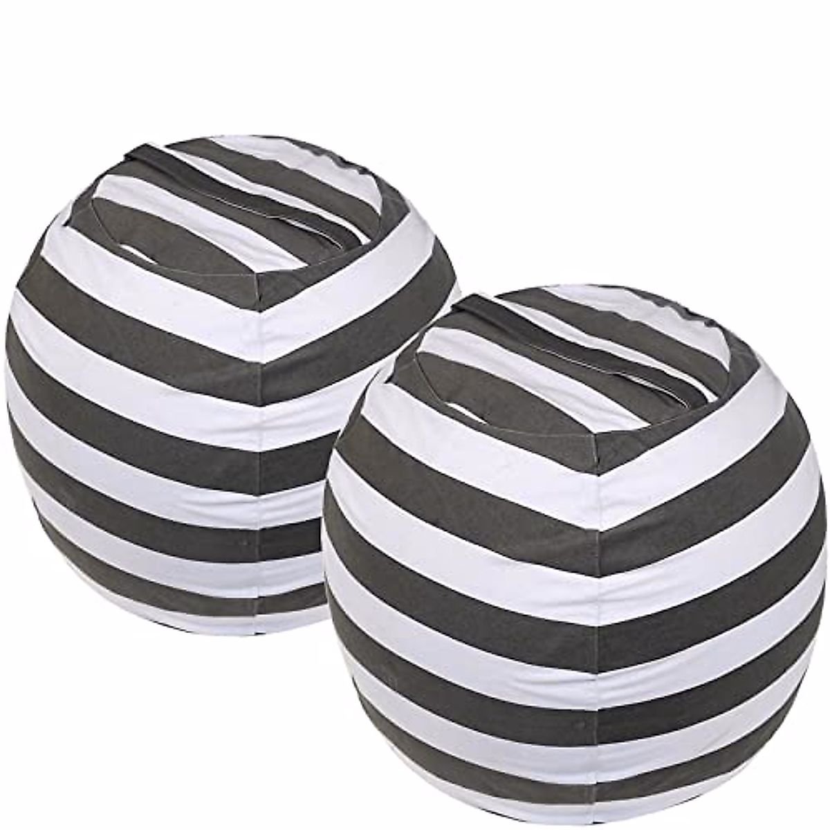 2 Packs Stuffed Animal Storage Beanbag Cover 24" Bean Bag Storage for Kids Girs Boys Room Toys Organizer Heavy-duty Zipper Bean Bag Chair Covers Only Grey Blue White Stripes Cotton Canvas