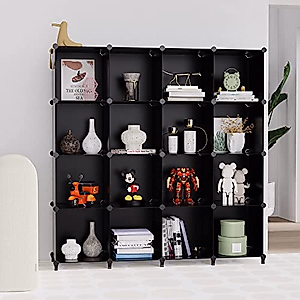 HOMIDEC Cube Storage Organizer 16-Cube Storage Shelf, Closet Organizer for Garment Racks, Closet Organizers and Storage with Metal Hammer, Bookshelf for Kids, (48.4 L x 12.2 W x 48.4 H Inches),Black