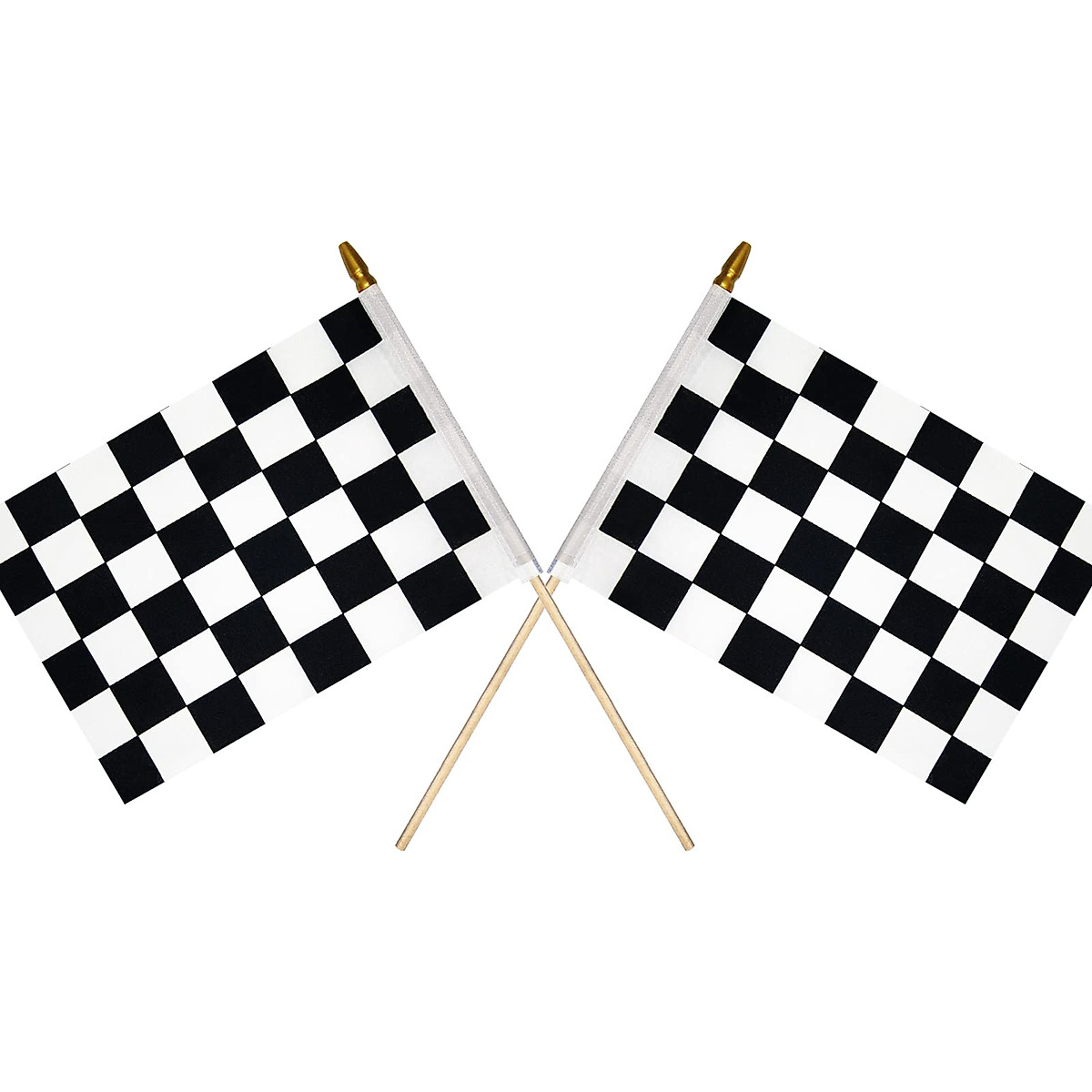 Uelfbaby 12Pcs 8x12 Inch Checkered Black and White Racing Flags NASCAR Flags on Stick, Formula One F1 Racing Flags Hand Held Stick Flags with Kid-Safe Spear Top, Children's Party Decoration