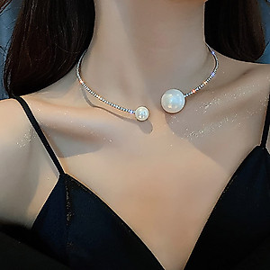 Jeairts Cystal Pearl Choker Necklace Silver Rhinestone Adjustable Necklaces Fashion Necklace Jewelry Party Gifts Costume Accessories for Women and Girls